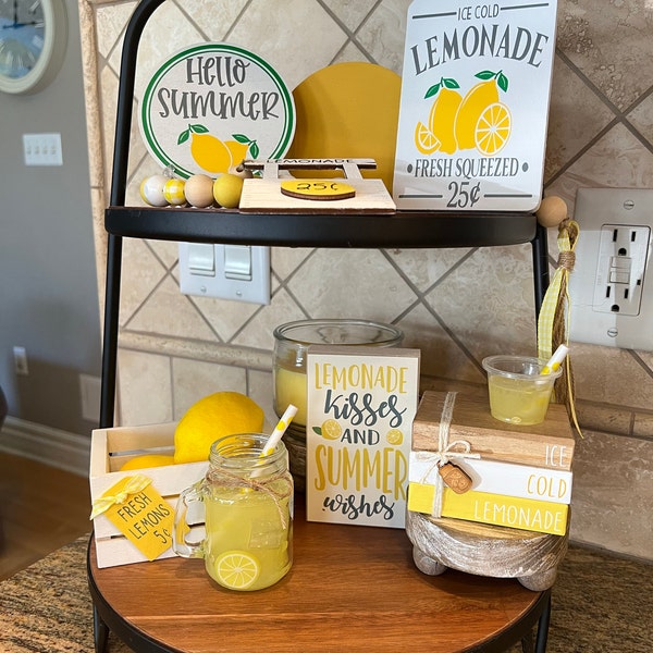 Lemon Tiered Tray Decor, Summer Tiered Tray Bundle, Lemonade Tiered ...