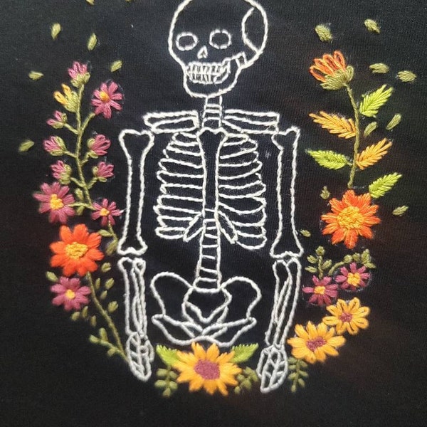 Spooky Skeleton Hand Embroidery Pattern, Skeleton Embroidery, Halloween ...