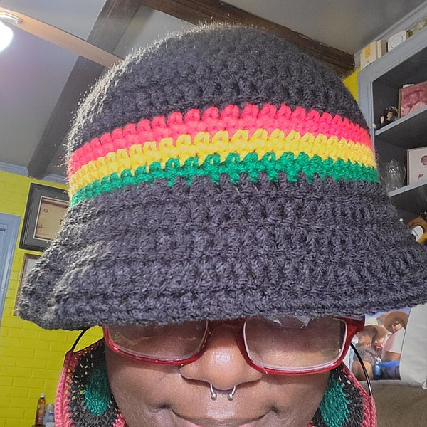 Rasta Sun Hat/ Crochet Rasta Bucket Hat/ Jamaica Reggae Hippy Boho ...