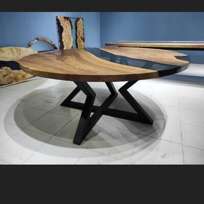 River Smoke Epoxy Resin Round Coffee Table Dining Epoxy Table Diameter ...