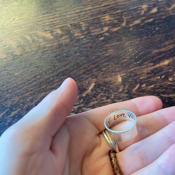 Custom Handwriting Ring • Wide Handwriting Band in Sterling Silver ...