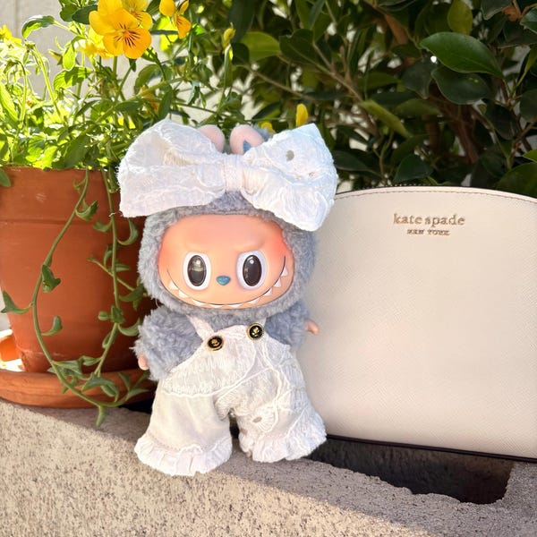 Blue Polkadot Labubu Jumpsuit – Adorable Handmade Outfit With Head Bow ...