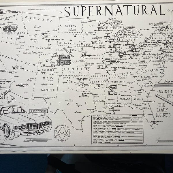 Fan Art Hand Drawn SUPERNATURAL Map - Etsy