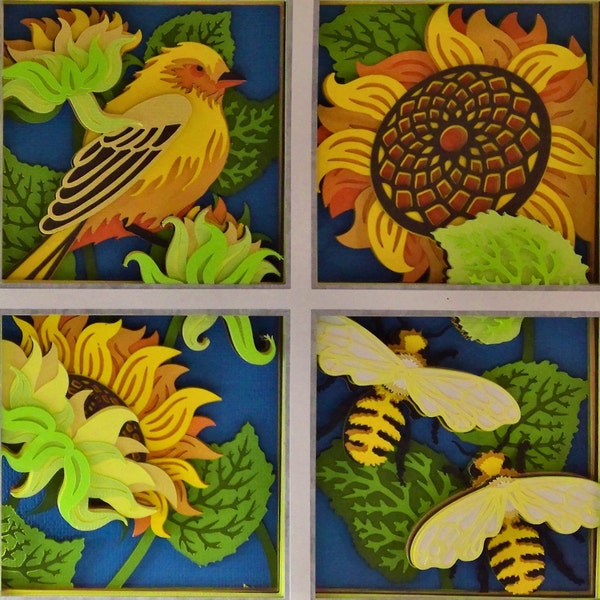 Honey Bee and Goldfinch Panels - 3D Shadow Box Layered SVG DXF EPS ...