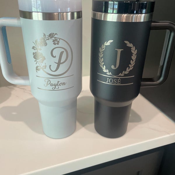 Personalized 40oz Tumbler With Handle & Straw, Laser Engraved Stainless ...