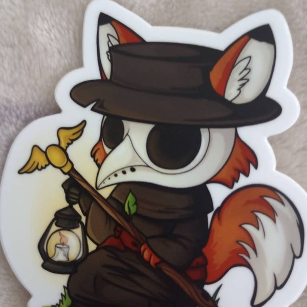 Chibi Plague Doctor Fox 3 Inch Vinyl Sticker | Spooky Healer Animal ...