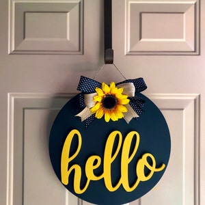 Sunflower Door Hanger Front Door Sign Fall Door Hanger Door Decor Round ...