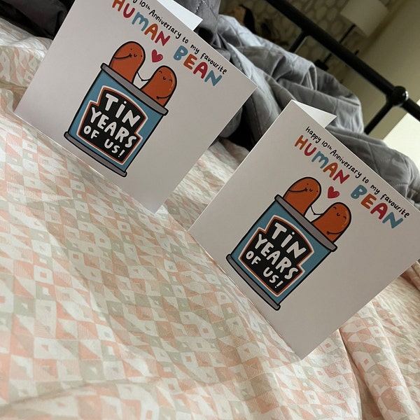 Funny 10th Anniversary Card, My Favourite Human Bean™ - Tin Years of Us ...