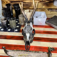 Made to Order Creepy Horned Real Red Fox Skull With Green Eyes Fur Ears ...
