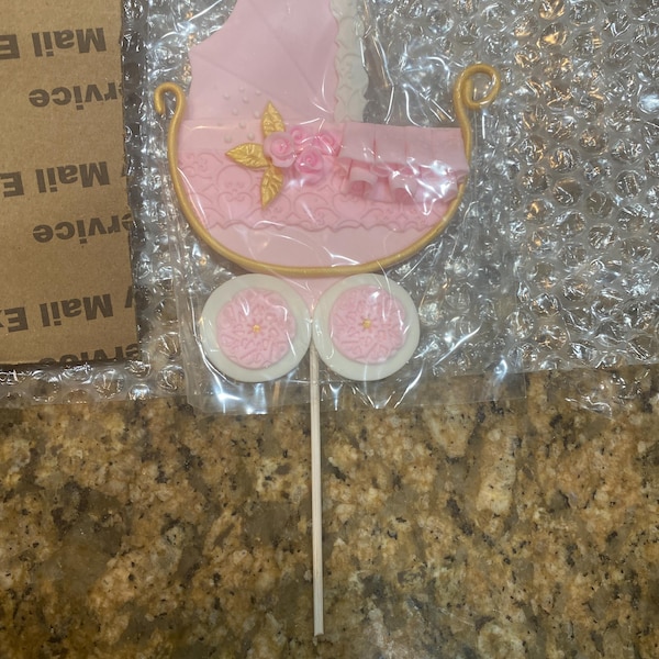 Baby Shower Cake Topper, Pink Carriage Topper, Baby Shower Centerpiece ...