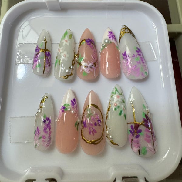 Blue Ceramic Press on Nails, Hand-painted Porcelain Nail Art, Delftware ...