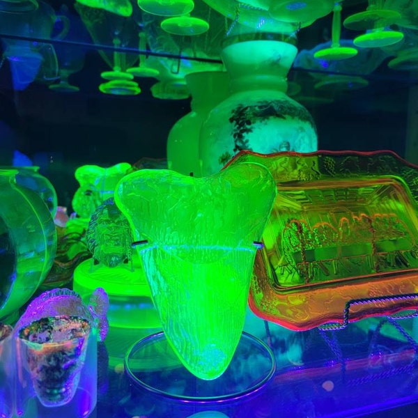 Uranium Glass Mushrooms Figurine blue and Gold - Etsy