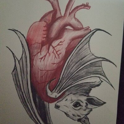 Bat Heart Greeting Card Hand Drawn Personalized Goth Anniversary ...