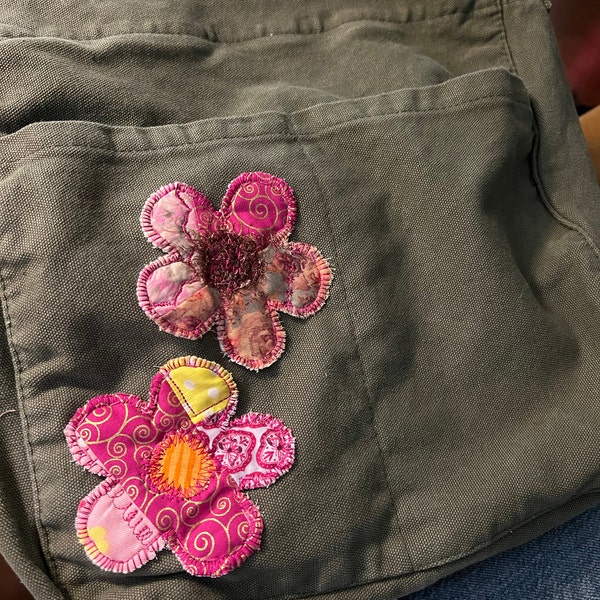 BOHO FLOWER Fabric Patchwork PATCH, Orange Boho Hippy Patches, Handmade ...