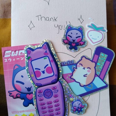 Y2K Cat Flip Phone 3D Vinyl Glitter Sticker - Etsy