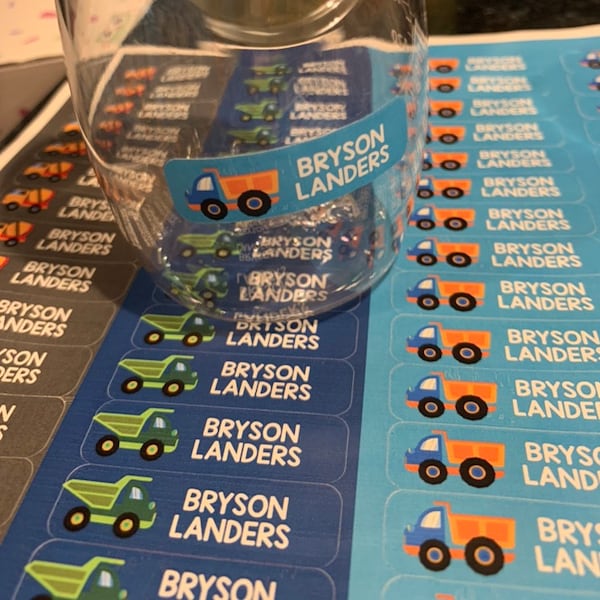 Boy Name Labels, School Supply Stickers, Daycare Labels Pack, Truck ...