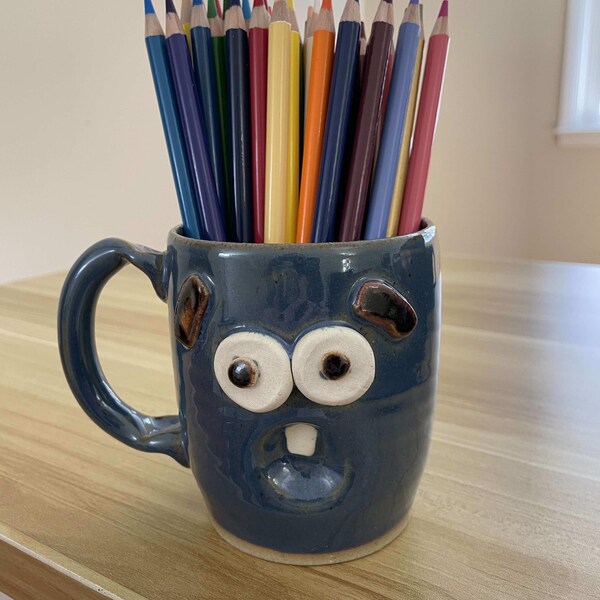 PENELOPE Pottery Chicken Mug in Blue. Cute Hot Tea Mug. Funny Face ...