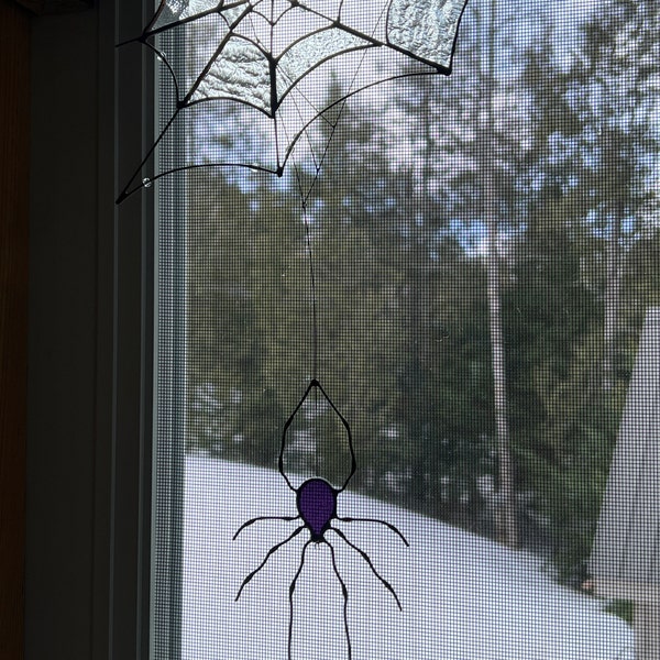 Spider Web, Stained Glass Spider on the Web, Window Hangings, Halloween ...