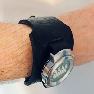 Handmade Leather Watch Cuff Wide Circuit Solid Full Grain Italian ...