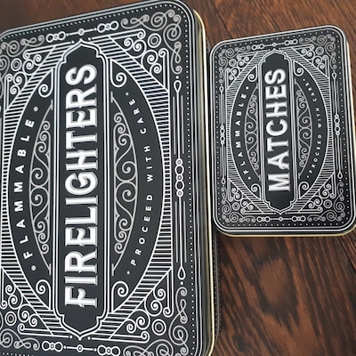 Firelighter Box Metal Tin Storage Holder Fire Lighters Matches Camp ...
