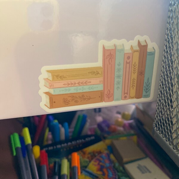 Stack of Books Sticker, 3x1.75in. - Etsy