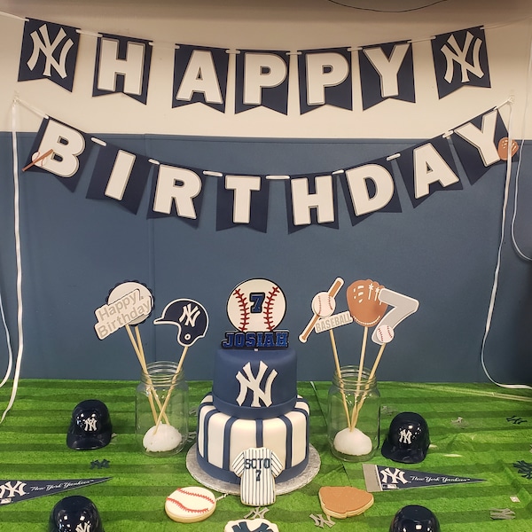 New York Yankees Inspired Happy Birthday Banner, Baseball Birthday ...