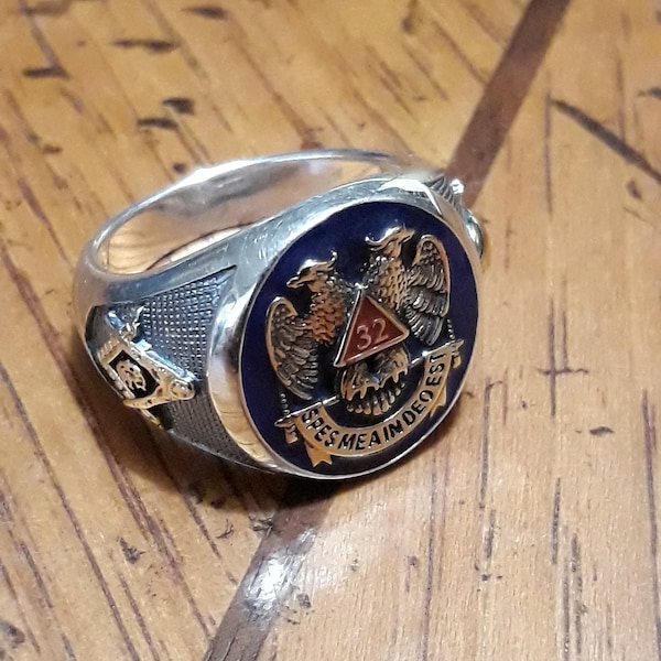 Masonic Ring AASR Signet Ring Ancient Accepted Scottish Rite 32 Degree Master Freemason Eagle ...