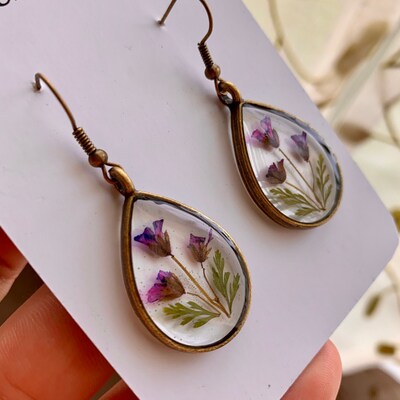 Flower Resin Earrings, Resin Jewelry, Pressed Flower Jewellery ...