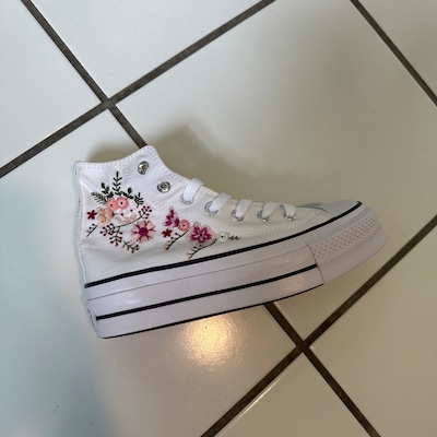 Embroidered Converse/ Wedding Converse Platform/custom Converse Pink ...