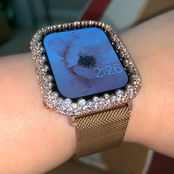 Series 9 Apple Watch Case Woman Rose Gold Lab Diamond Bezel Apple Watch ...