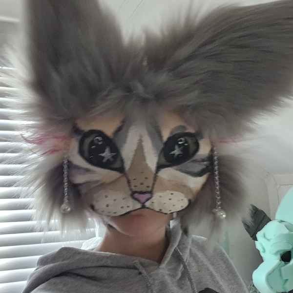 Custom White Orange Raptor Mask Fursuit Accessories Made of Fur Cosplay ...