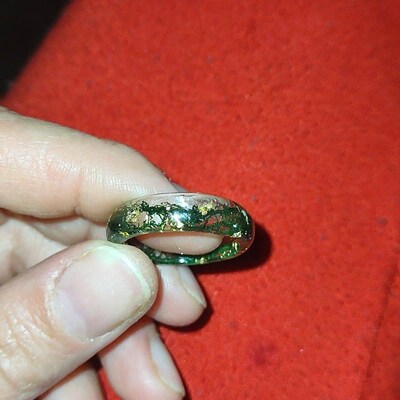 Real Moss Ring Green Ring Gold Resin Ring Gold Flake Resin Ring Nature ...