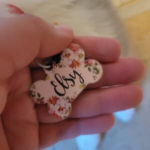 Pretty Dog Tag for Dog, Pink Flowers Dog Tag, Dog Name Tag, Dog Tag ...