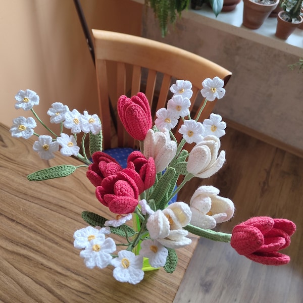 Chunky Yarn Rose Bouquet Crochet Pattern – Handmade Flower Amigurumi ...