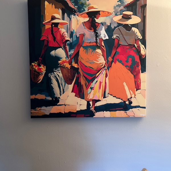 Colombian Women Wall Art - Vibrant Ethnic Print, Framed Canvas, Modern ...