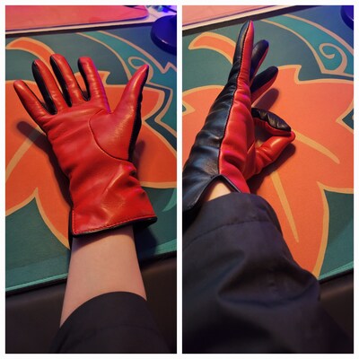 Fingerless Long Leather Gloves/ Super Soft Black Leather Gloves-black-red-women Gift-glamour ...