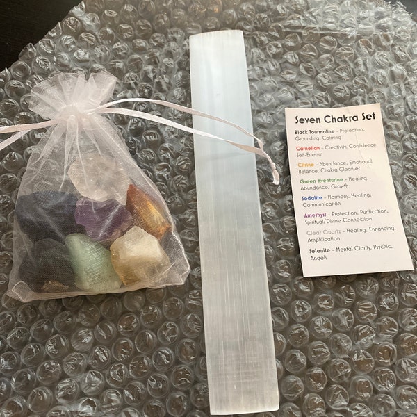 Raw Crystal 7 Chakra Set With Selenite Plate - Chakra Kit - Crystals ...