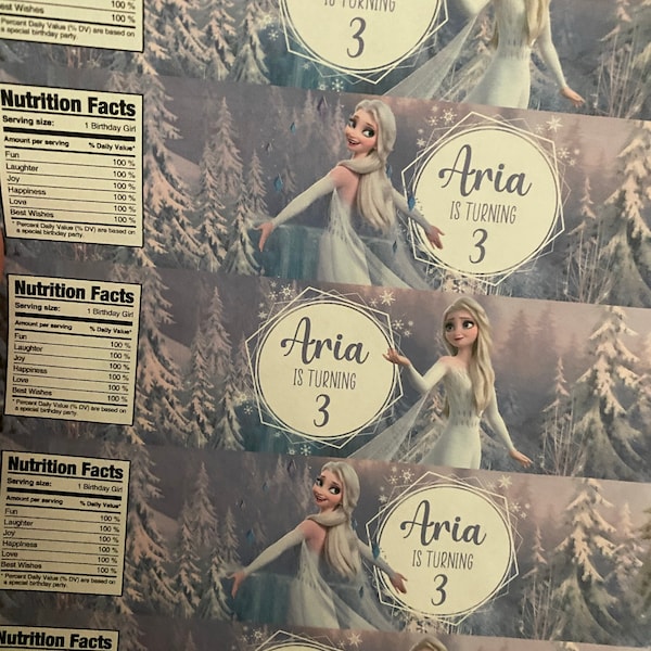 Elsa White Dress Frozen Birthday Party Bottle Label Elsa Frozen Water ...