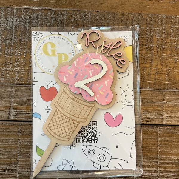 Ice Cream Party Cake Topper, Ice Cream Birthday Cake Topper, Ice Cream ...