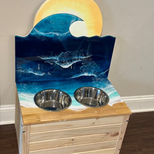 Corner Oak Floating Shelf With Sea Wave Resin Decor 30 Cm Deep, Oak ...