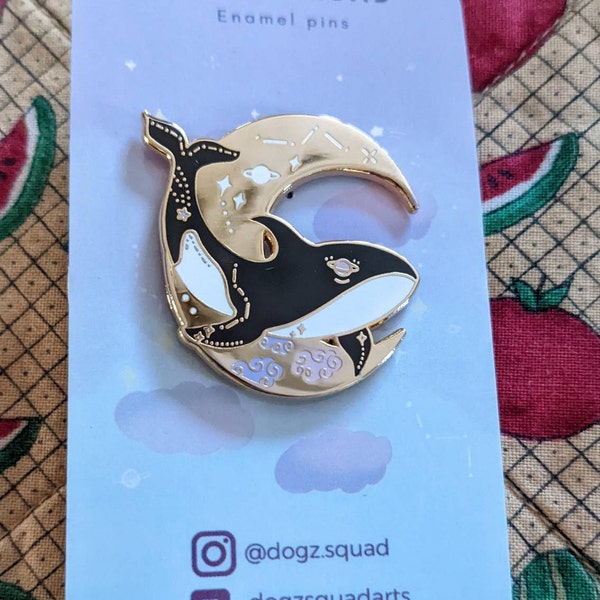Celestial Orca Whale and Moon Enamel Pin- Orca Whale Pins- Cute Ocean ...