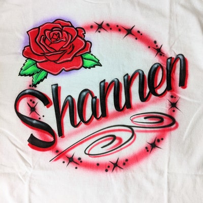 Airbrush Red Rose Name Design T-shirt Size S M L XL 2XL 3XL Custom ...