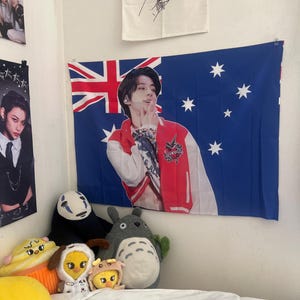Ateez Mingi Cute Pose Flag Banner, Mingi American Tapestry, Mingi Merch ...