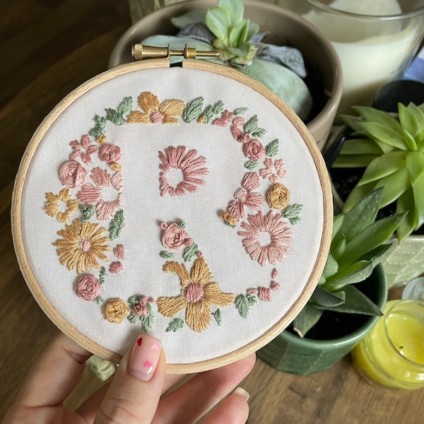 Coloured Fabric Floral Initial Embroidery Kit / Beginner Embroidery Kit ...