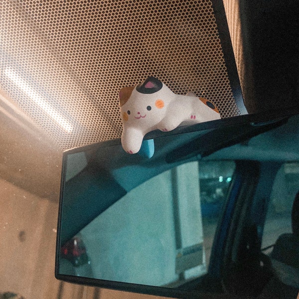 Cartoon Cat Car Review Mirror Decor, Cute Cat Figurine, Kawaii Car ...