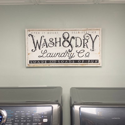 Modern Farmhouse Wall Decor Laundry Sign Wash & Dry Rustic Chic Self ...