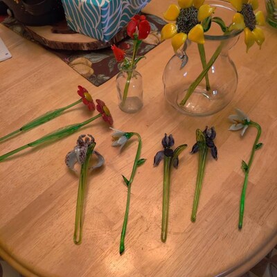 Glass Roses on Long Stem, Hand Blown Glass White Roses, Hand Blown ...