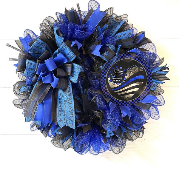 8" Round Blue Line Wreath Sign, Back the Blue Wreath Sign, Personalize ...