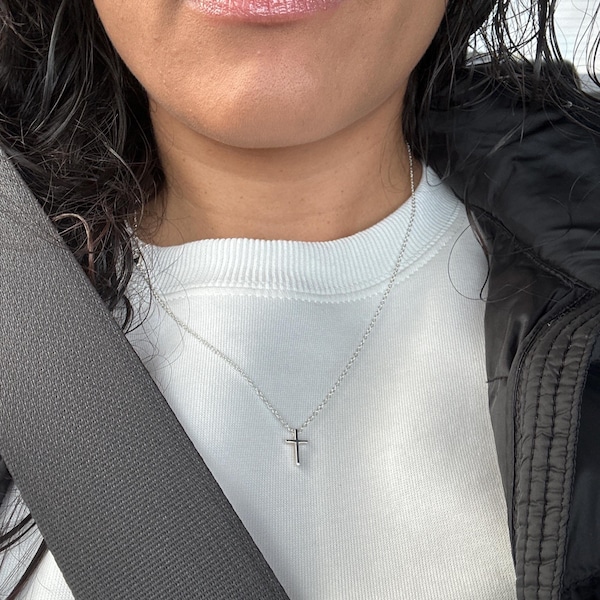 Silver Cross Necklace, Tiny Cross, Sterling Silver, Gold Cross, Rose ...