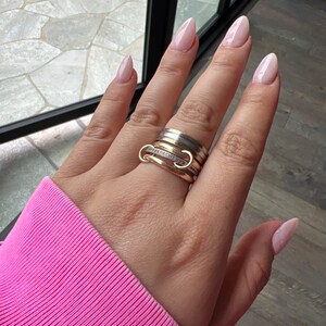 14KGF Gold Multi Link Connected Ring, Chunky Gold Ring, Gold Ring Set ...